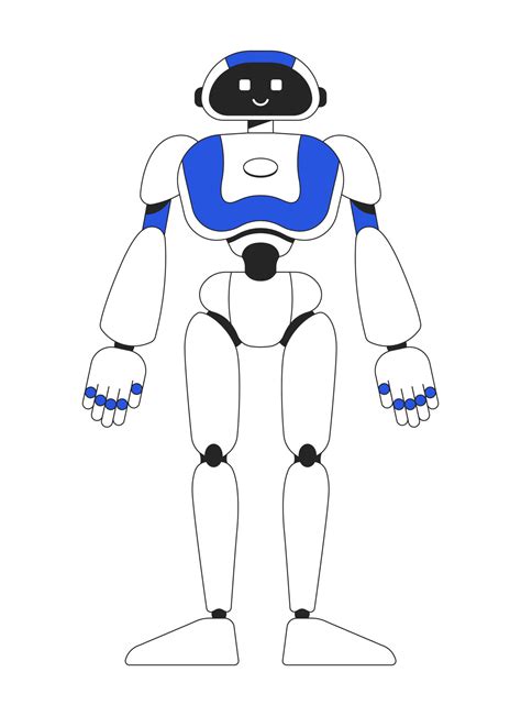 Standing Humanoid Robot With Smile Linear Flat Color Vector Character