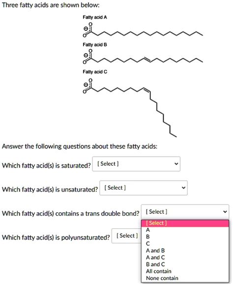 SOLVED Three Fatty Acids Are Shown Below Fatty Acid Fatty Acid Fally Acid Answer The