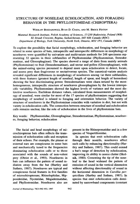 Pdf Structure Of Noseleaf Echolocation And Foraging Behavior In The