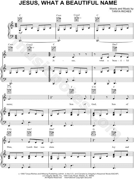 Hillsong Jesus What A Beautiful Name Sheet Music In C Major