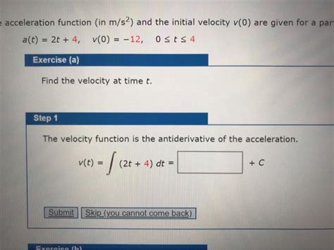 Solved E Acceleration Function In M S2 And The Initial