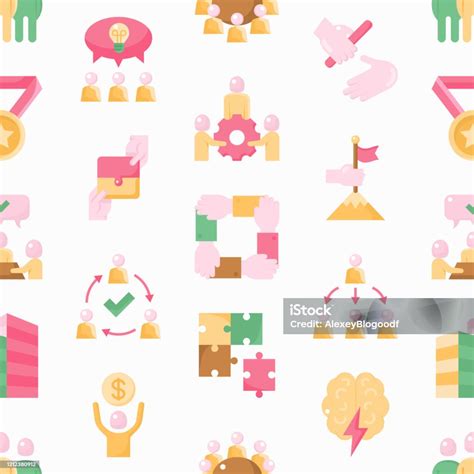 플랫 아이콘과 팀워크 원활한 패턴 릴레이 경주 브레인 스토밍 성공 회의 아이디어 공유 공동 프로젝트 단결 지원 위임 보너스 현대 벡터 그림입니다 개발에 대한 스톡 벡터 아트
