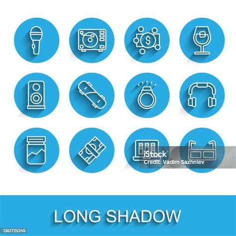 세트 라인 비닐 가방 의 마약 스택 종이 돈 현금 마이크 사운드 또는 오디오 레코더 안경 스케이트 보드 헤드폰과 다이아몬드 링 아이콘 벡터 가방에 대한 스톡 벡터 아트 및