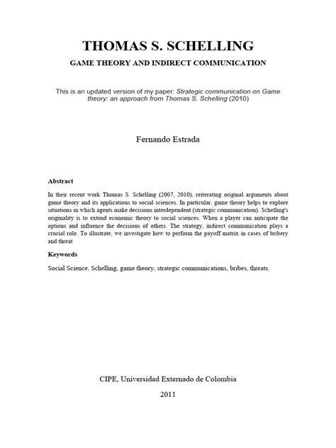 Thomas S Schelling Game Theory And Indirect Commun Pdf Bribery Game Theory