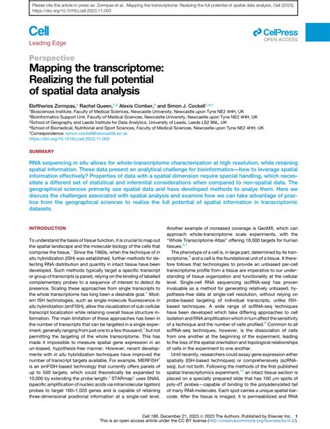 PDF Mapping The Transcriptome Realizing The Full Potential Of Spatial Data Analysis