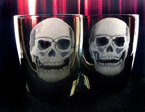 Spooky Skull Engraved Glass Set Barware Halloween Tumblers