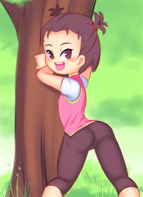 Drantyno Lee Shaochung Digimon Digimon Tamers Highres 1girl Against Tree Ass Blush