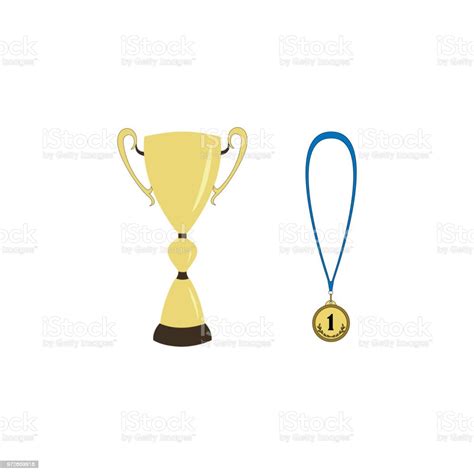 스포츠 우승자 컵 그리고 메달입니다 벡터 그림을 흰색 배경에 고립입니다 골드 트로피 수상입니다 전사 또는 수 상자