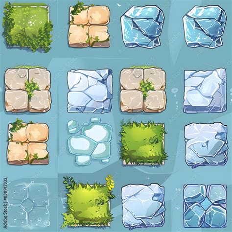Top View D Game Square Tiles Game Texture Tiles D Cartoon Level Ground Block Of Various