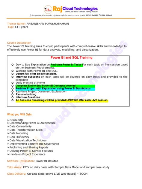 Powerbi Course Content Raj Cloud Technologies Pdf Databases