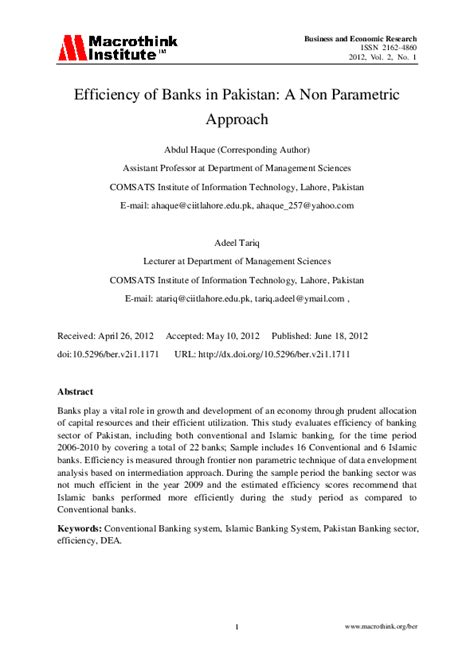 Pdf Efficiency Of Banks In Pakistan A Non Parametric Approach
