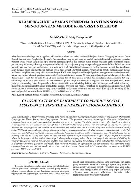 Pdf Klasifikasi Kelayakan Menerima Bantuan Sosial Menggunakan Metode K Nearest