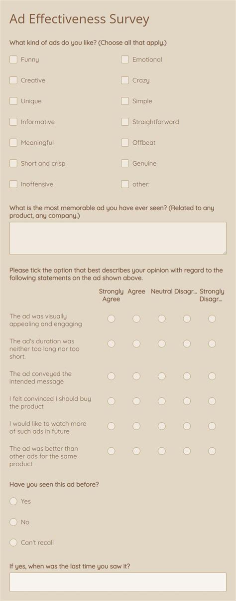 Ad Effectiveness Survey Template 123formbuilder