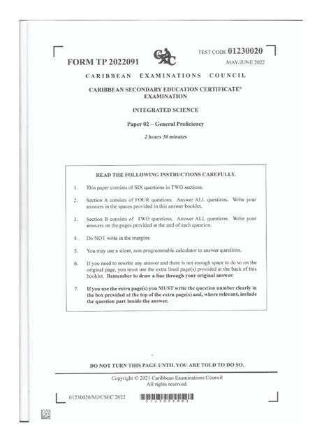 Csec Intergrated Science P2 2022 Pdf
