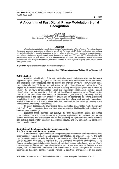 Pdf A Algorithm Of Fast Digital Phase Modulation Signal Recognition