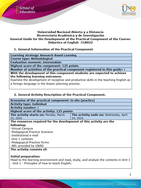 Activity Guide For The Development Of The Practical Component And Evaluation Rubric Unit 1