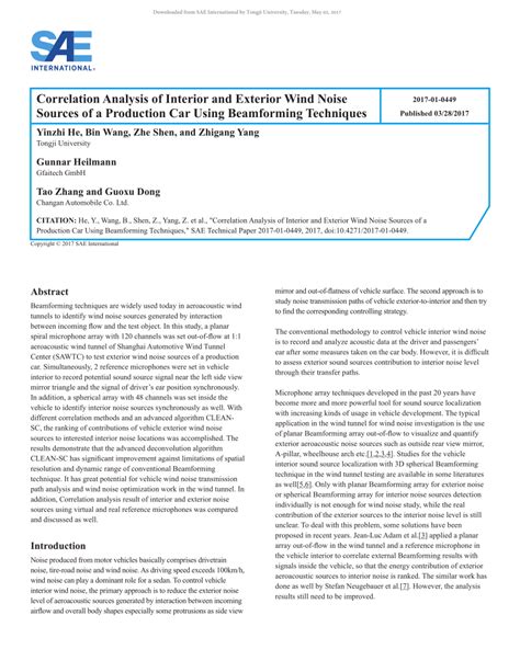 Pdf Correlation Analysis Of Interior And Exterior Wind Noise Sources Of A Production Car Using