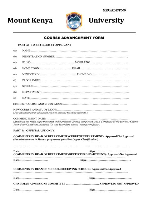 Fillable Online Mku Course Advancement Form Fax Email Print Pdffiller