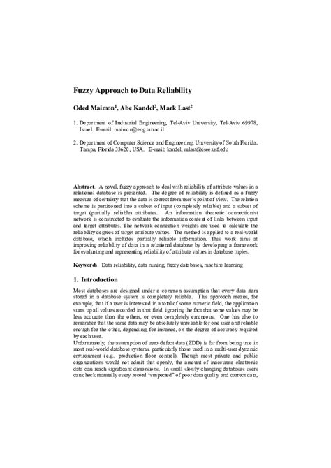 Pdf Fuzzy Approach To Data Reliability