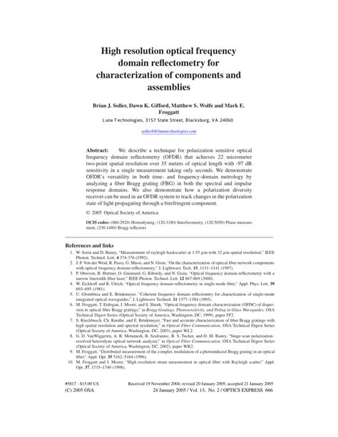Pdf High Resolution Optical Frequency Domain Reflectometry For Characterization Of Components