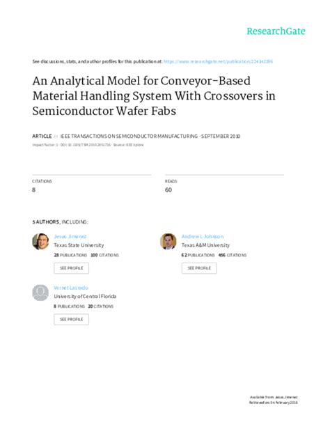 Pdf An Analytical Model For Conveyor Based Material Handling System
