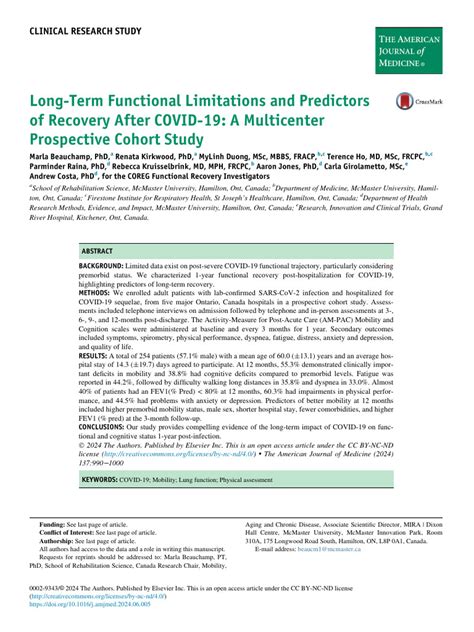 Long Term Functional Limitations And Predictors Of Pdf Medicine