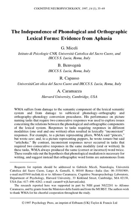 Pdf The Independence Of Phonological And Orthographic Lexical Forms