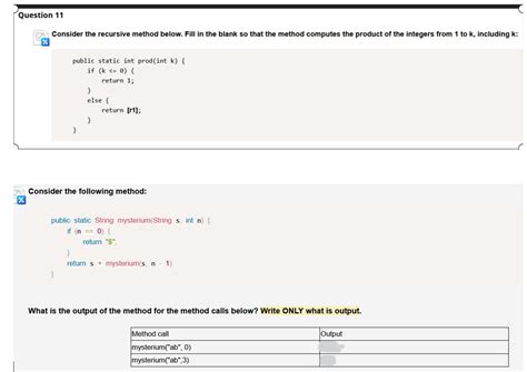 solved question 11 consider the recursive method below fill