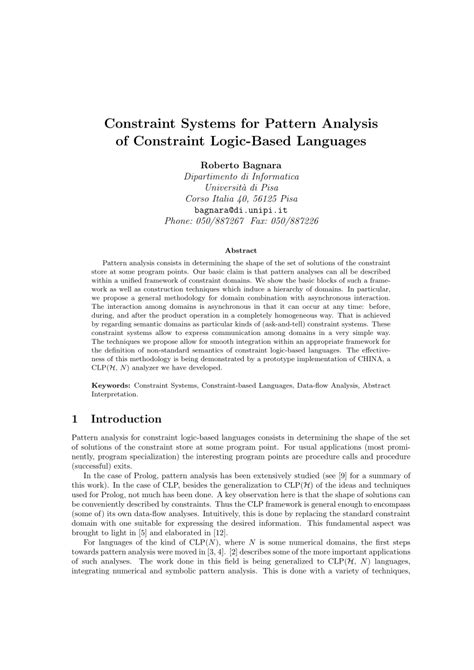 Pdf Constraint Systems For Pattern Analysis Of Constraint Logic Based