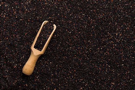 검은 퀴노아 곡물 나무 숟가락 배경과 글루텐 프리 상위 뷰의 질감 갈색에 대한 스톡 사진 및 기타 이미지 갈색 건강관리와 의술 건강한 식생활 Istock