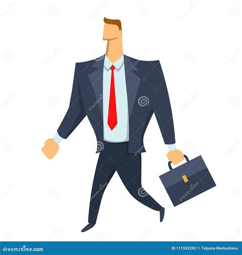 Walking Businessman With Briefcase A Man In A Business Suit Flat