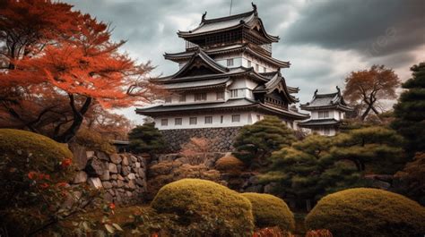 흐린 날 가을의 일본 성 스톡 사진 성 정원 고화질 사진 사진 구름 배경 일러스트 및 사진 무료 다운로드 Pngtree