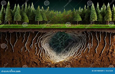 Mycelium Network Fungal Root System Underground Trees In Forest Generative Ai Image Stock