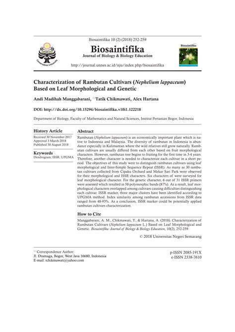 Pdf Characterization Of Rambutan Cultivars Nephelium Lappaceum L Based On Leaf