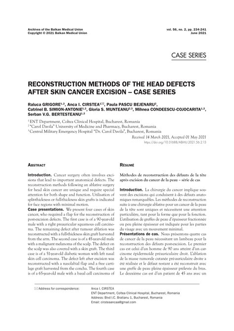 Pdf Reconstruction Methods Of The Head Defects After Skin Cancer Excision Case Series