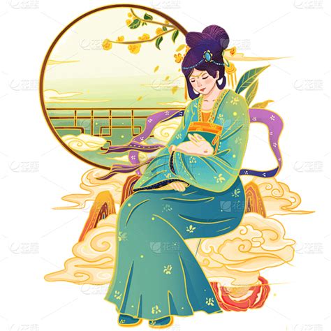 金边中国风人物插画素材