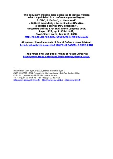 pdf optimal input design for on line identification a coupled observer mpc approach