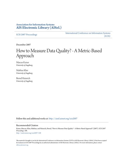 How To Measure Data Quality A Metric Based Approach Pdf Conceptual Model Data Quality