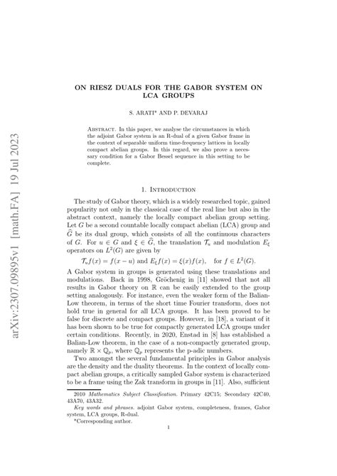 Pdf On Riesz Duals For The Gabor System On Lca Groups