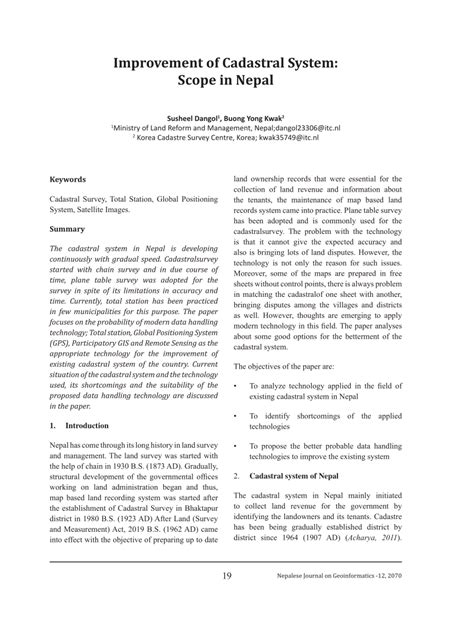 Pdf Improvement Of Cadastral System Scope In Nepal