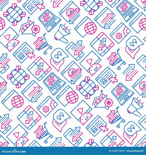 Web Traffic Seamless Pattern With Thin Line Icons Stock Vector Illustration Of Click Increase