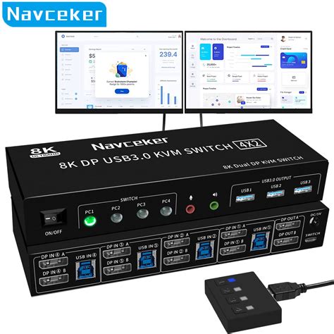 4 Port Kvm Switch Displayport Dual Monitor 8k 2 Display Docking Station Navceker Store
