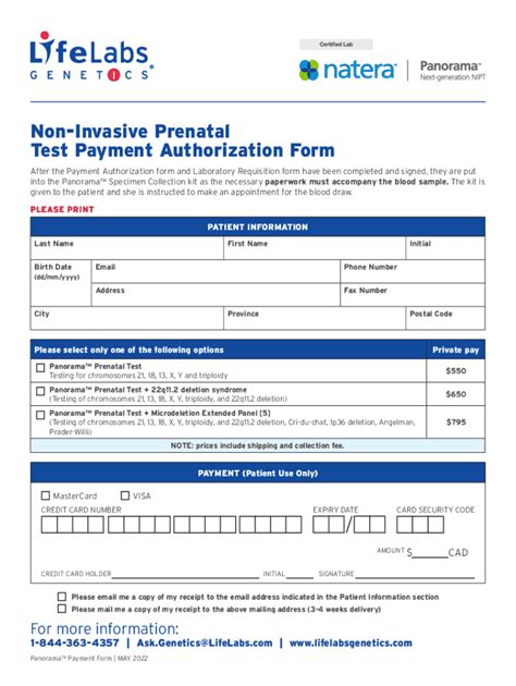 Fillable Online Non Invasive Prenatal Test Payment Authorization Form Non Invasive Prenatal