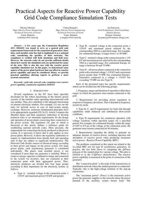PDF Practical Aspects For Reactive Power Capability Grid Code Compliance Simulation Tests