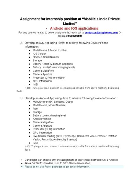 Android And Ios Problem Statement Assignments Mobilicis India Private
