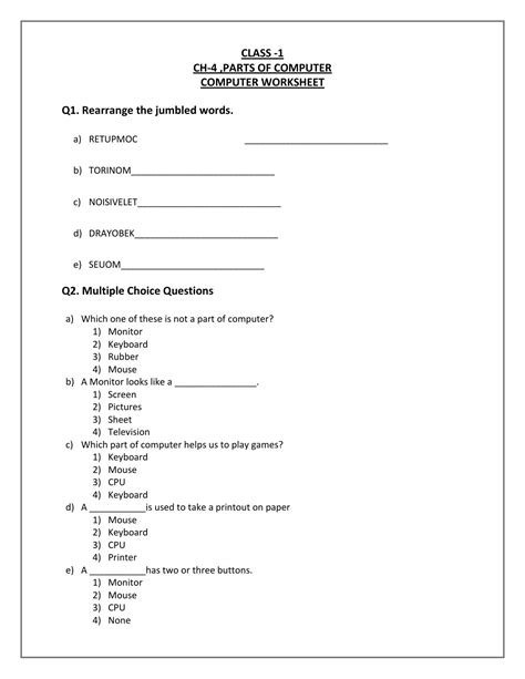worksheet for class 1 computer science parts of a computer assignment 2 indcareer docs