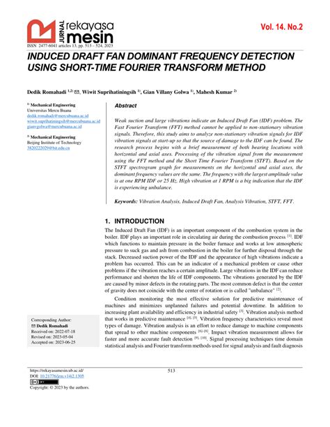 Pdf Induced Draft Fan Dominant Frequency Detection Using Short Time Fourier Transform Method