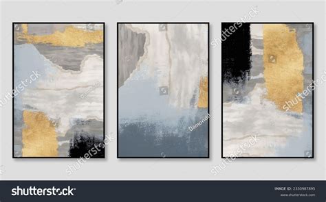 Triptych Composition Abstract Golden Texture Pattern Stock Illustration