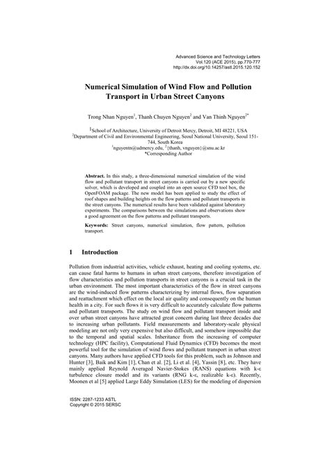 Pdf Numerical Simulation Of Wind Flow And Pollution Transport In Urban Street Canyons