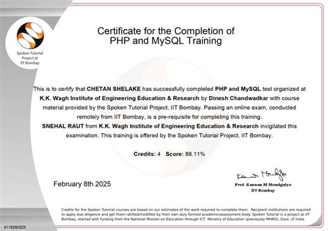 Php Mysql Certification Iitbombay Backenddevelopment Webdevelopment Chetan Shelake